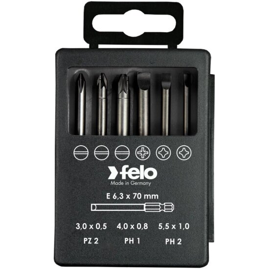 Набор бит Felo 03092716 SL/PZ/PH Industrial 70 мм в кейсе, 6 шт