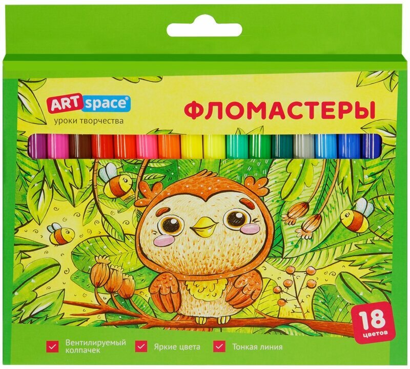 Фломастеры ArtSpace "Милые зверушки", 18цв, смываемые, картон, европодвес