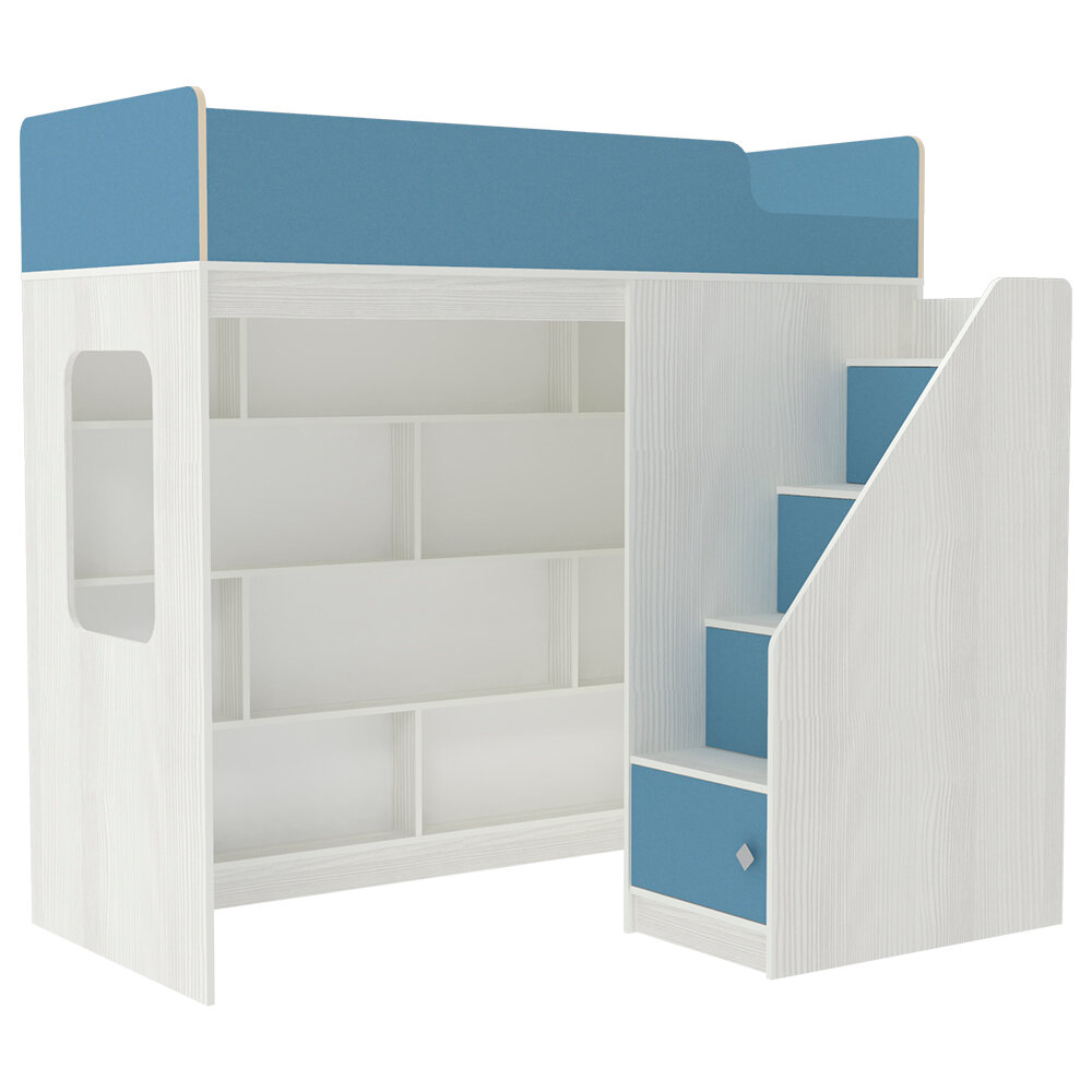 Кровать чердак Л-С603.3 80х190 Белое Дерево Светло Синий/Голубой