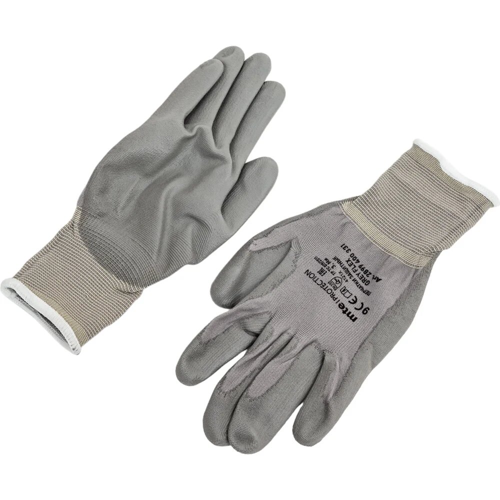 Перчатки защитные нейлоновые с полиуретановым покрытием Flexton, MTE серые, р.9 2899400331