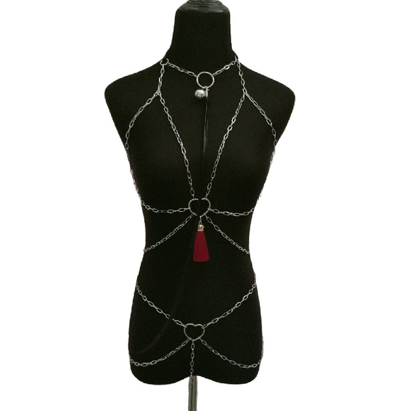 Сексуальное нижнее белье, бондаж из лакированной кожи в стиле БДСМ, извращенная дисциплина, ролевые игры в стиле «королева цепей», горячий наряд для ночного клуба для женщин. Одежда с цепями в форме сердца.