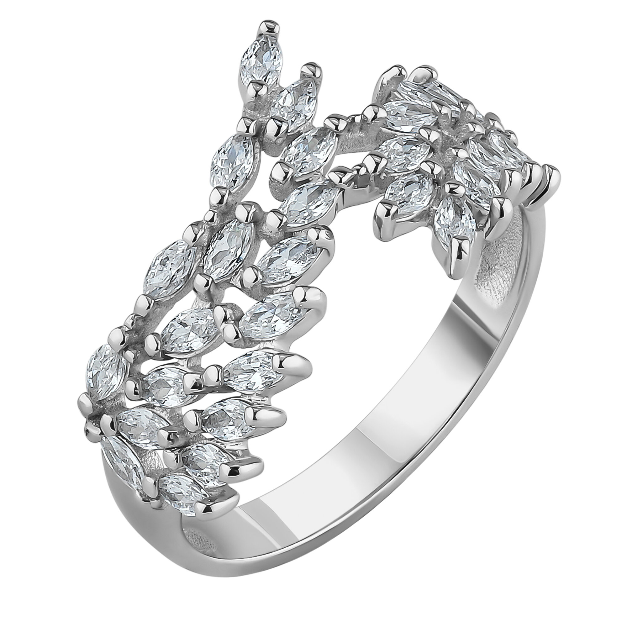 Кольцо, серебро, 925 проба, родирование, фианит