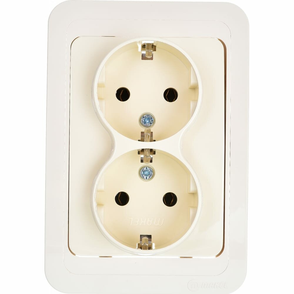 Розетка 2-я СП Mimoza 16А IP20 с заземл. крем/крем Makel 25082