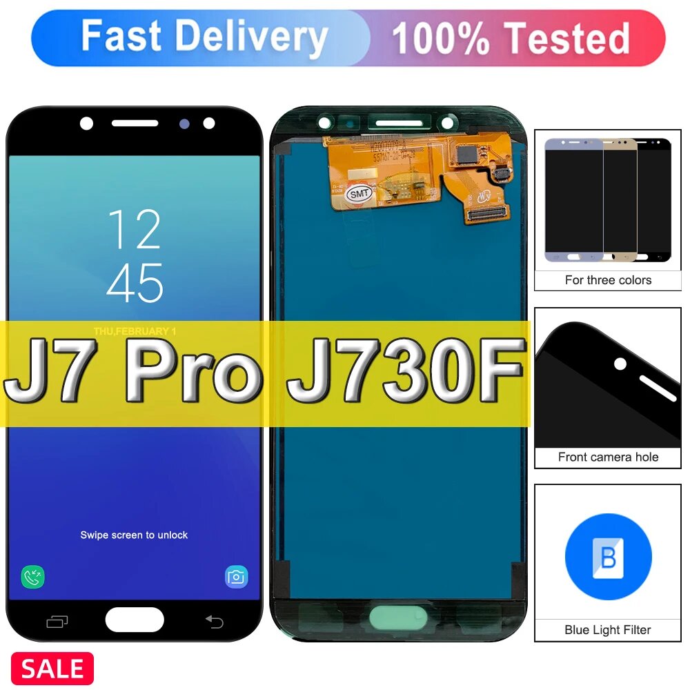 100% протестированный экран для Samsung J7 Pro 2017 J730, ЖК-дисплей, сенсорный дигитайзер TFT Blue