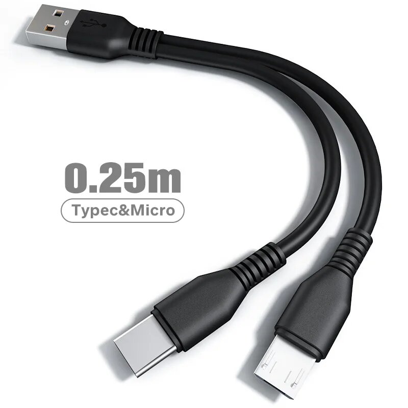 ANMONE 2 в 1 USB Type C Micro USB C Разветвитель Кабель для зарядки двух устройств USB C Зарядное устройство Шнур для зарядки 2 микро мобильных телефонов 1to1typec1micro 25cm