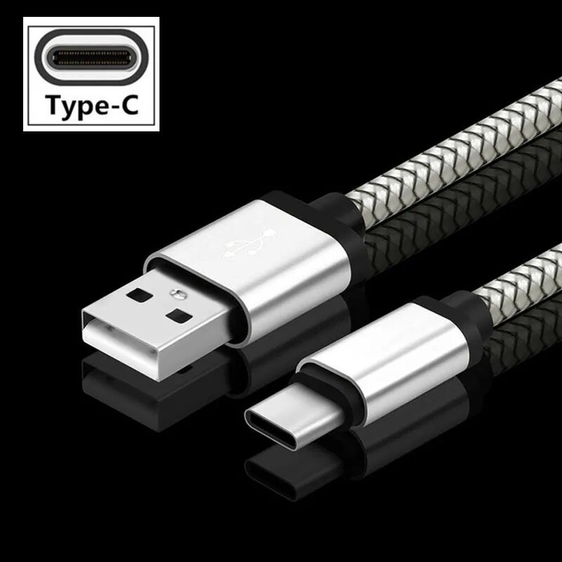 Type-C USB кабель Silver, 2.4A, плетеный