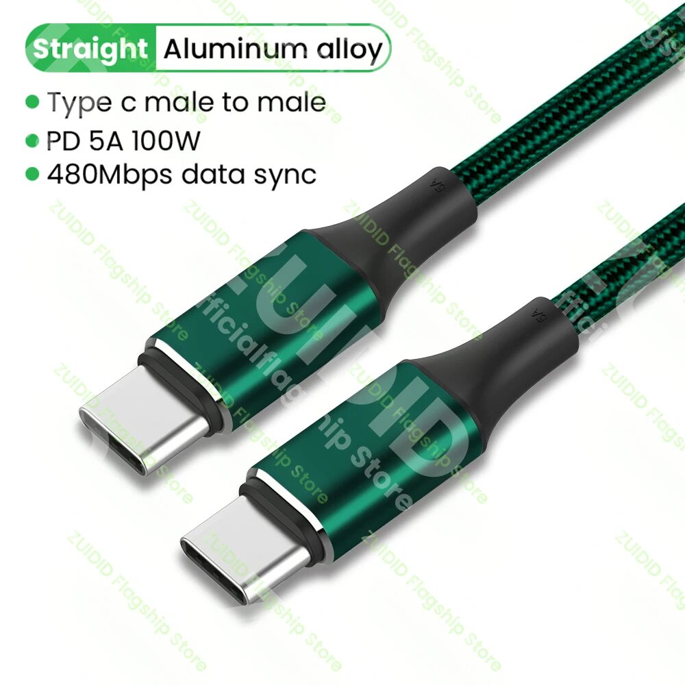 Кабель USB Type-C 5A 100W, 0.5M, Green