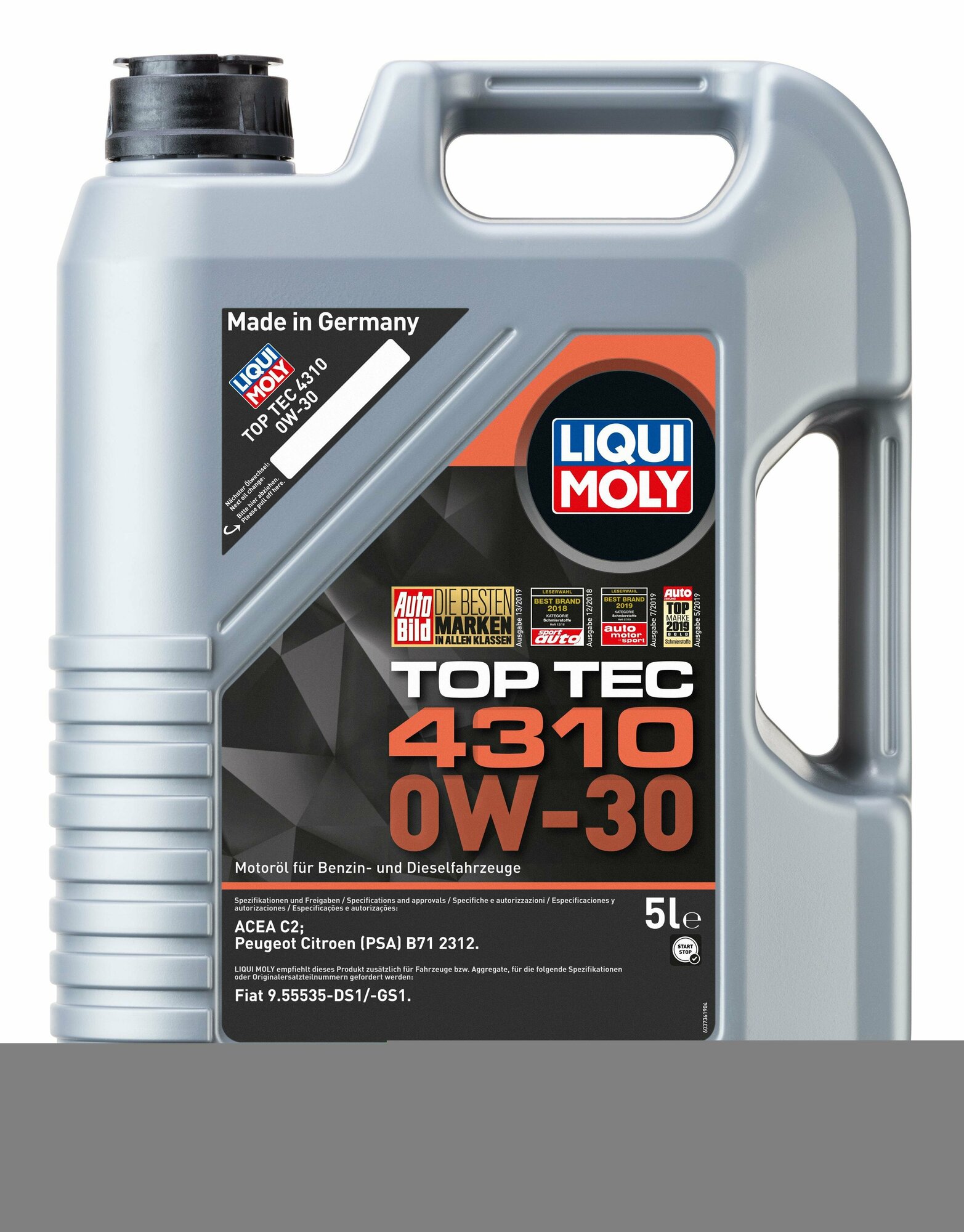 Моторное масло Liqui Moly Top Tec 4310 0W-30 C2, полусинтетическое, 5л 2362 LiquiMoly .