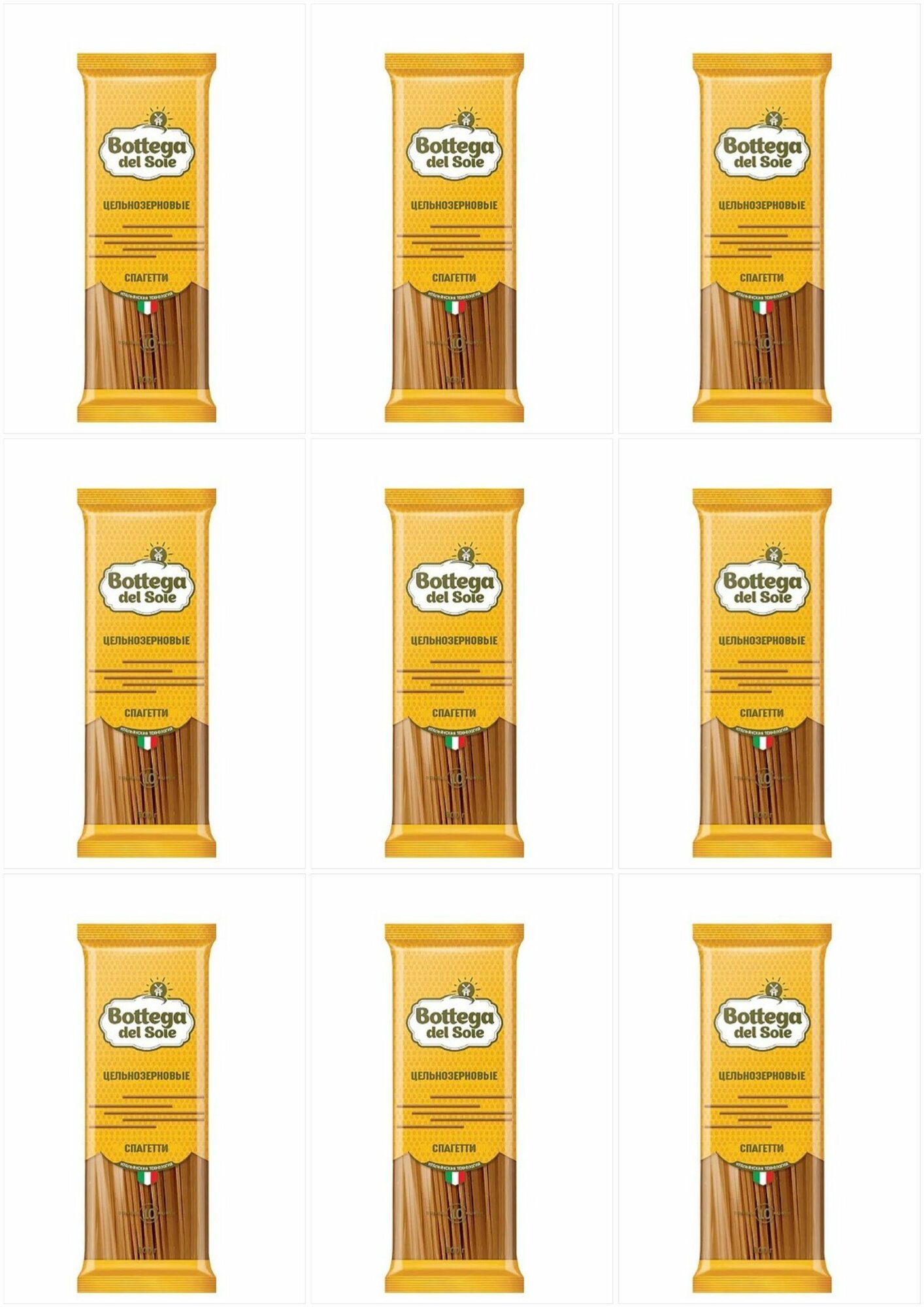 Bottega del Sole Макаронные изделия, цельнозерновые, Спагетти, 500 г - 9 шт