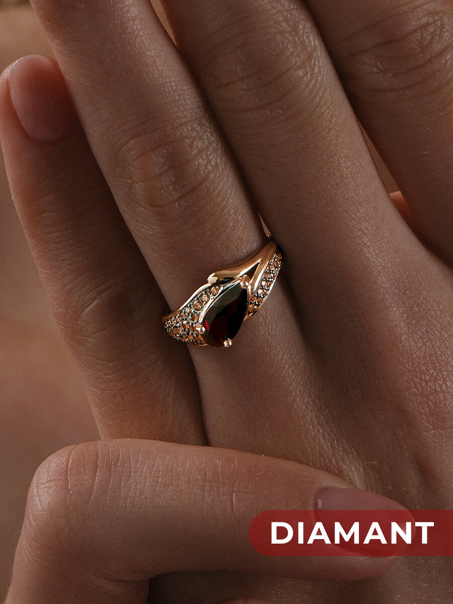 Кольцо, красное золото, 585 проба, гранат, фианит