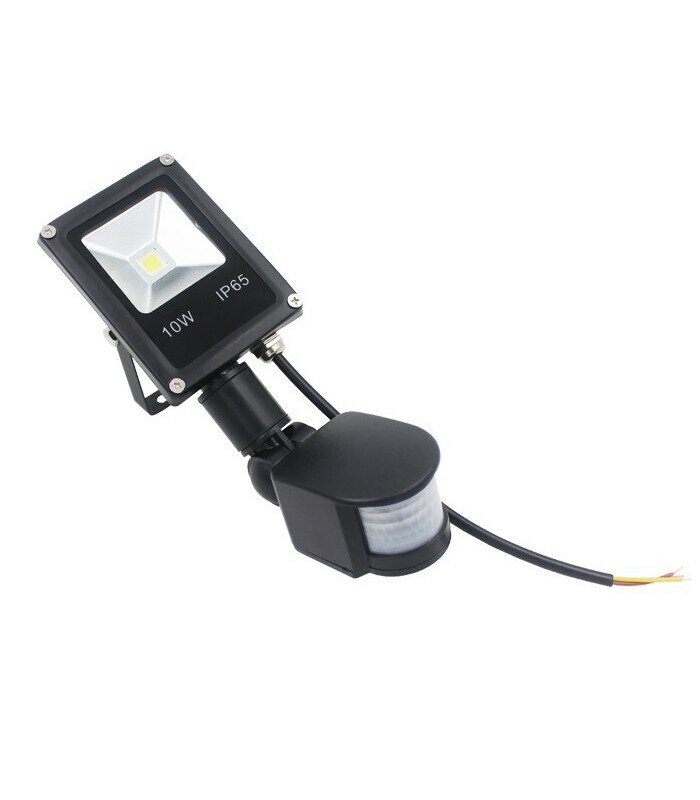 Светодиодный прожектор с датчиком движения тонкий, 220 Вольт 10Ватт, цвет белый, IP65