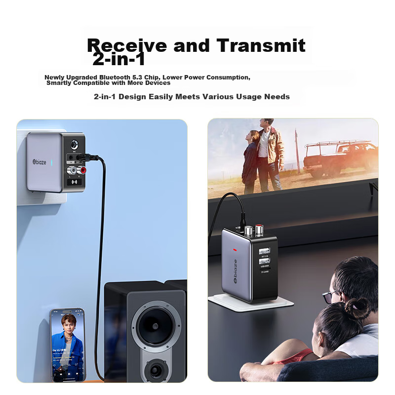 Biaze Bluetooth Receiver 5.3 Adapter for Connecting to Old Speakers, Aux-Input Amplifier, Lossless Stereo Wireless Adapter for Desktop Computers, Laptops, TVs, Audio Transmitter