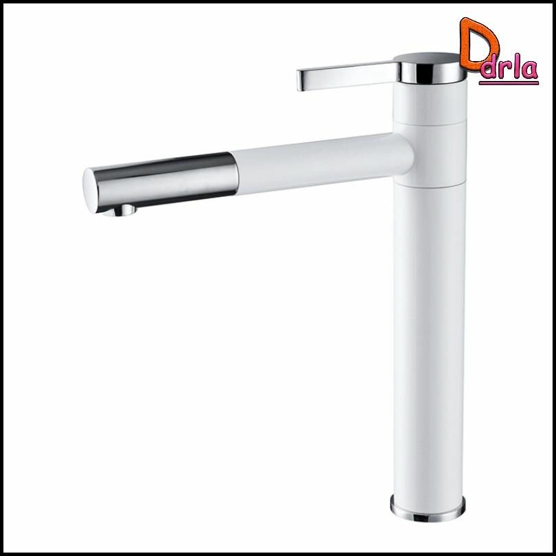 Высокий смеситель для умывальника/раковины/кран для раковины в ванную 360 спинов, латунь, Белый+хром