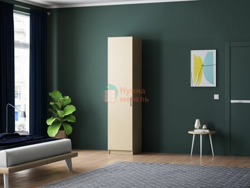 Шкаф пенал для одежды распашной с полкой Семпл 1, Мебель прихожую и спальню, Бежевого цвета