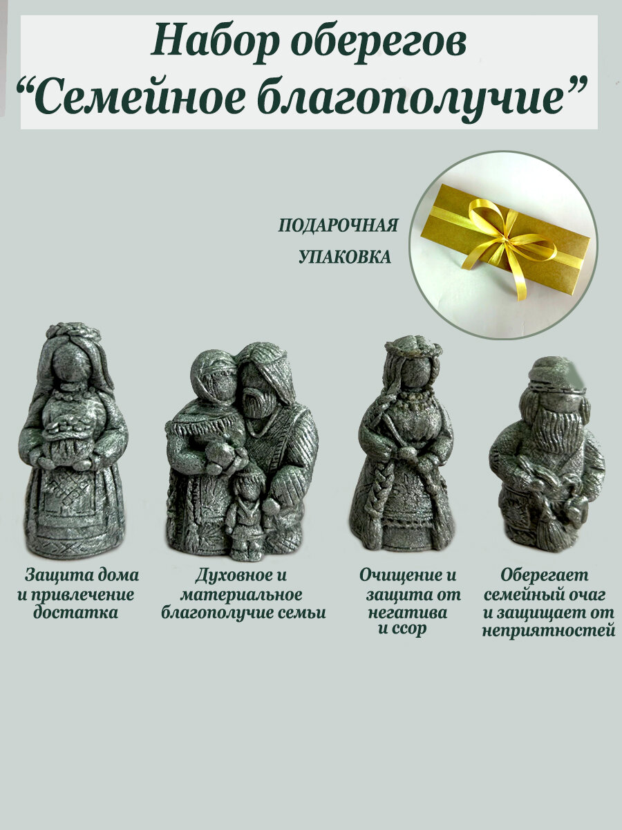 Набор оберегов "Семейное благополучие" в сером цвете из пальмового воска