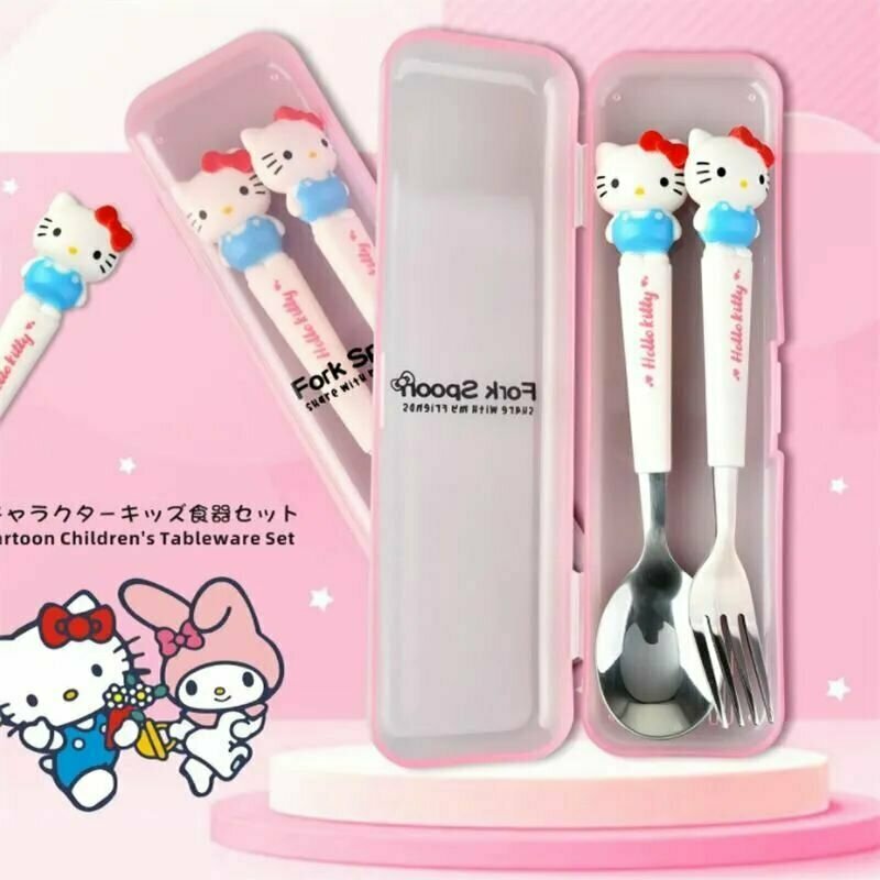 Детская посуда Sanrio с силиконовой ручкой: Набор Hello Kitty, Melody и Kuromi