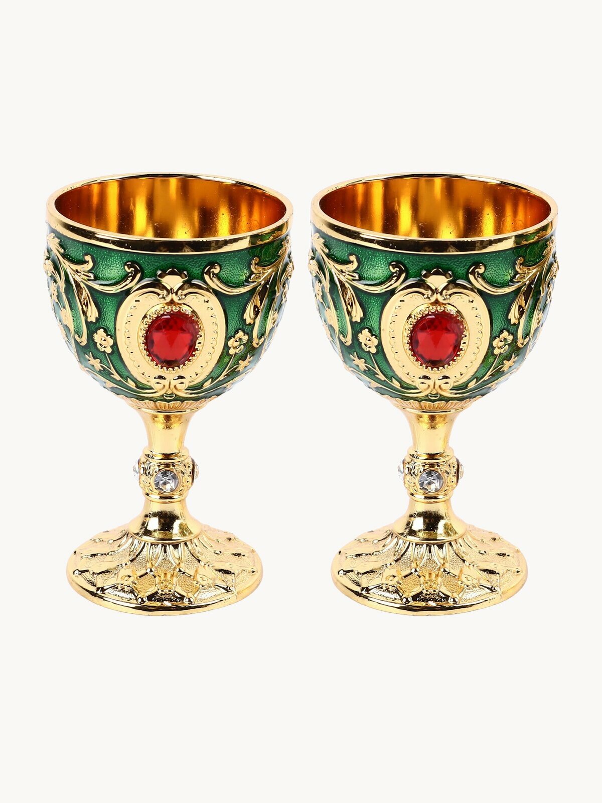 Элегантные винтажные бокалы для вина, 2 шт. бокалы для вина на ножке из цинкового сплава, ретро золотые и зеленые декоративные бокалы для домашнего бара, вечеринки