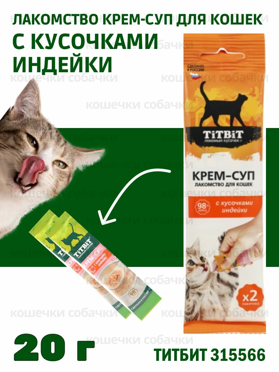 Титбит Лакомство крем-суп для кошек с кусочками Индейки 2шт*10г