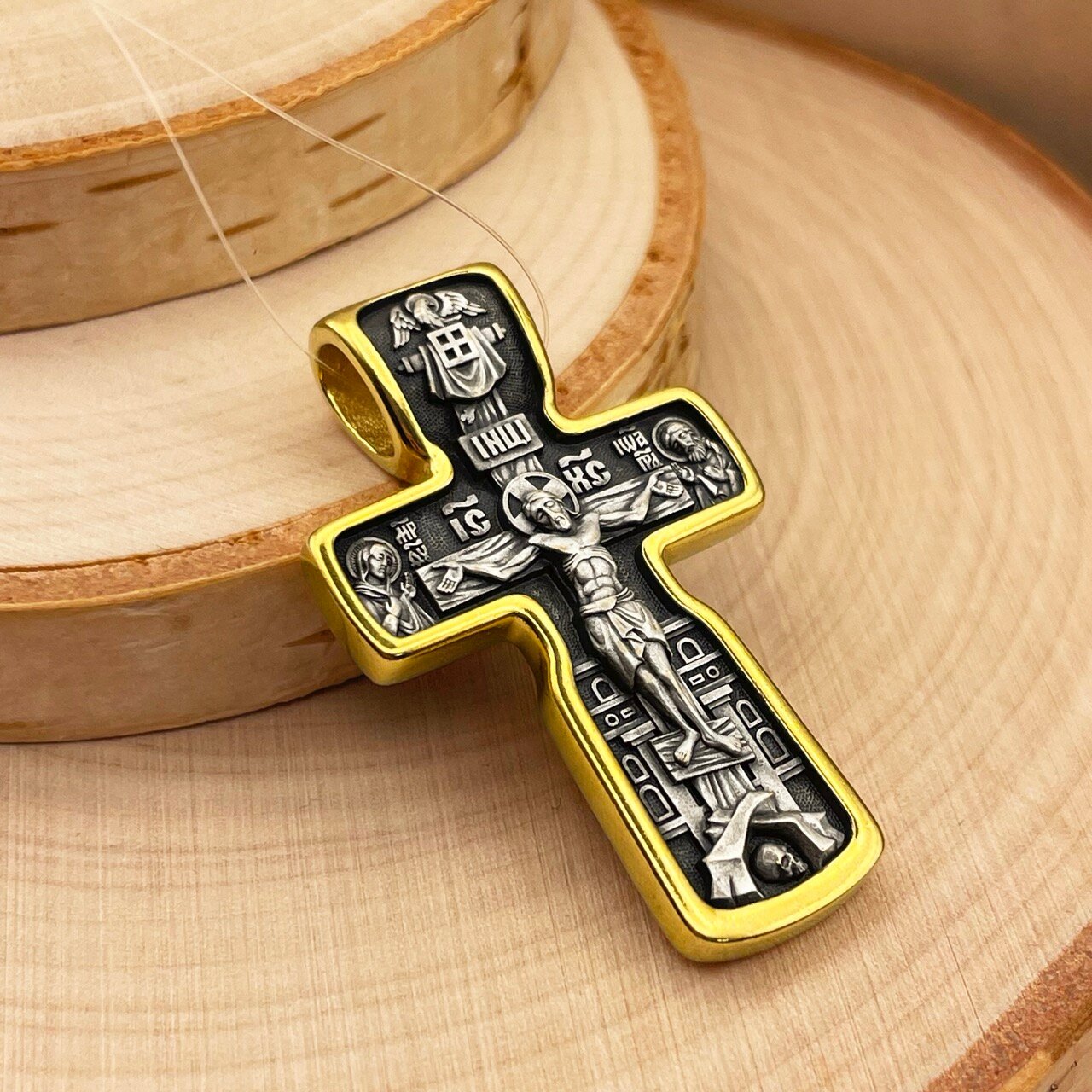 Крестик, серебро, 925 проба, золочение, оксидирование, чернение