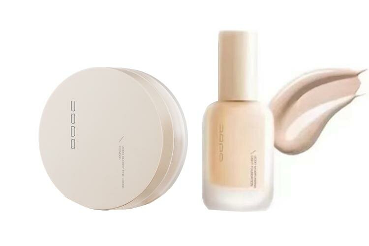 Тональный крем женский UODO стойкий, набор для макияжа Liquid Foundation Hydrating #W03 Warm Skin+10g Loose Powder 03 Natural (Soft Glow)