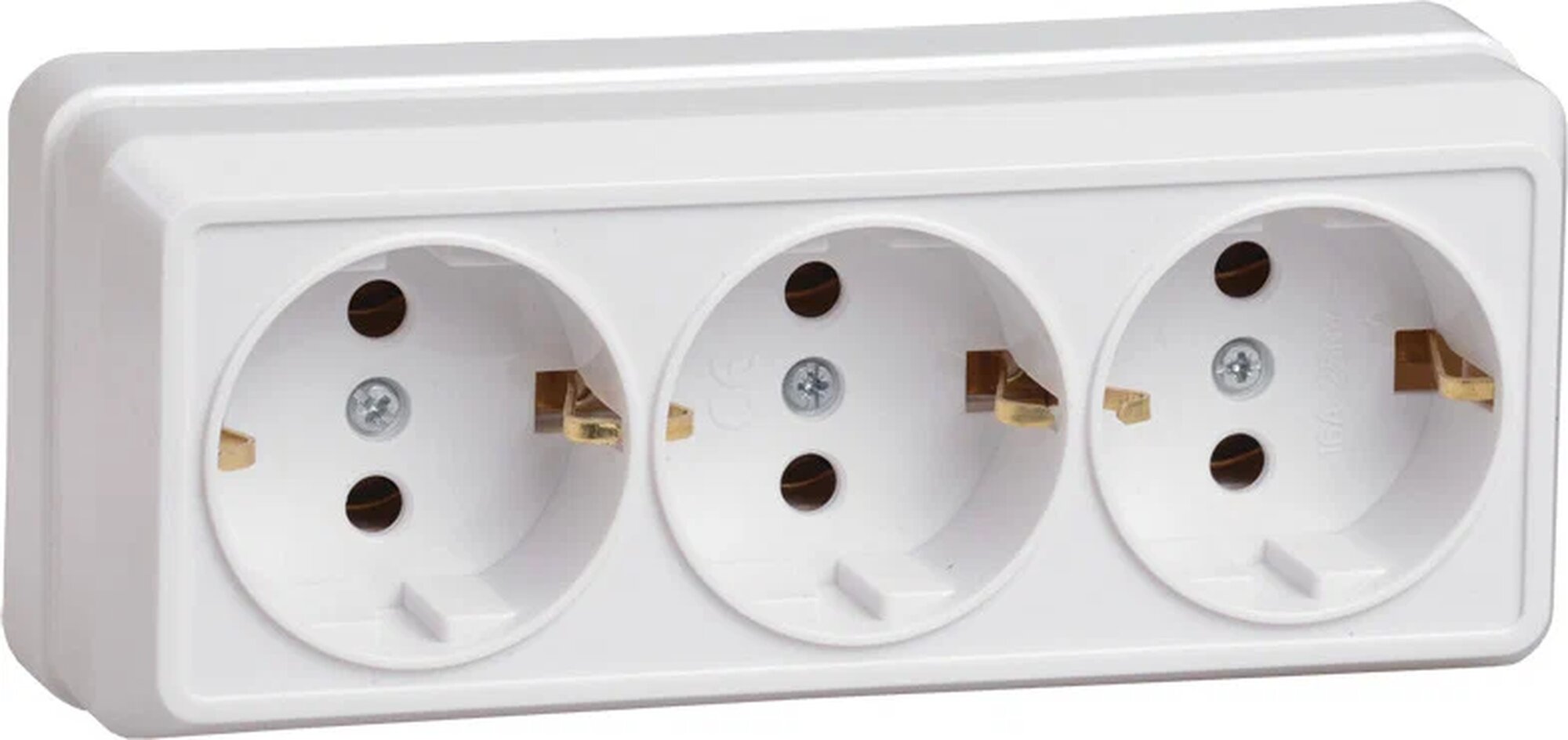 Розетка трехместная для открытой установки с заземляющим контактом РС23-3-ОБ 16А GENERICA серия Октава