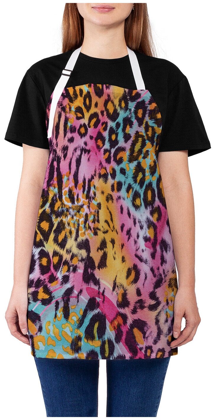 Фартук для кухни тканевый "Яркий леопард" / водоотталкивающий, универсальный размер , JoyArty