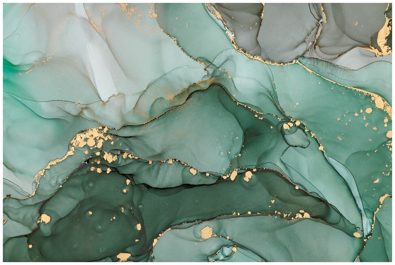 Фотообои Уютная стена "Изумрудный флюид арт" 410х270 см Виниловые Бесшовные (единым полотном)