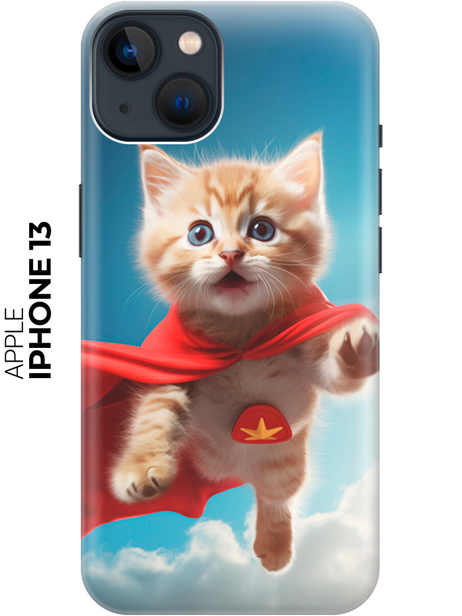 Силиконовый чехол на Apple iPhone 13 / Эпл Айфон 13 с рисунком "Летящий котенок"