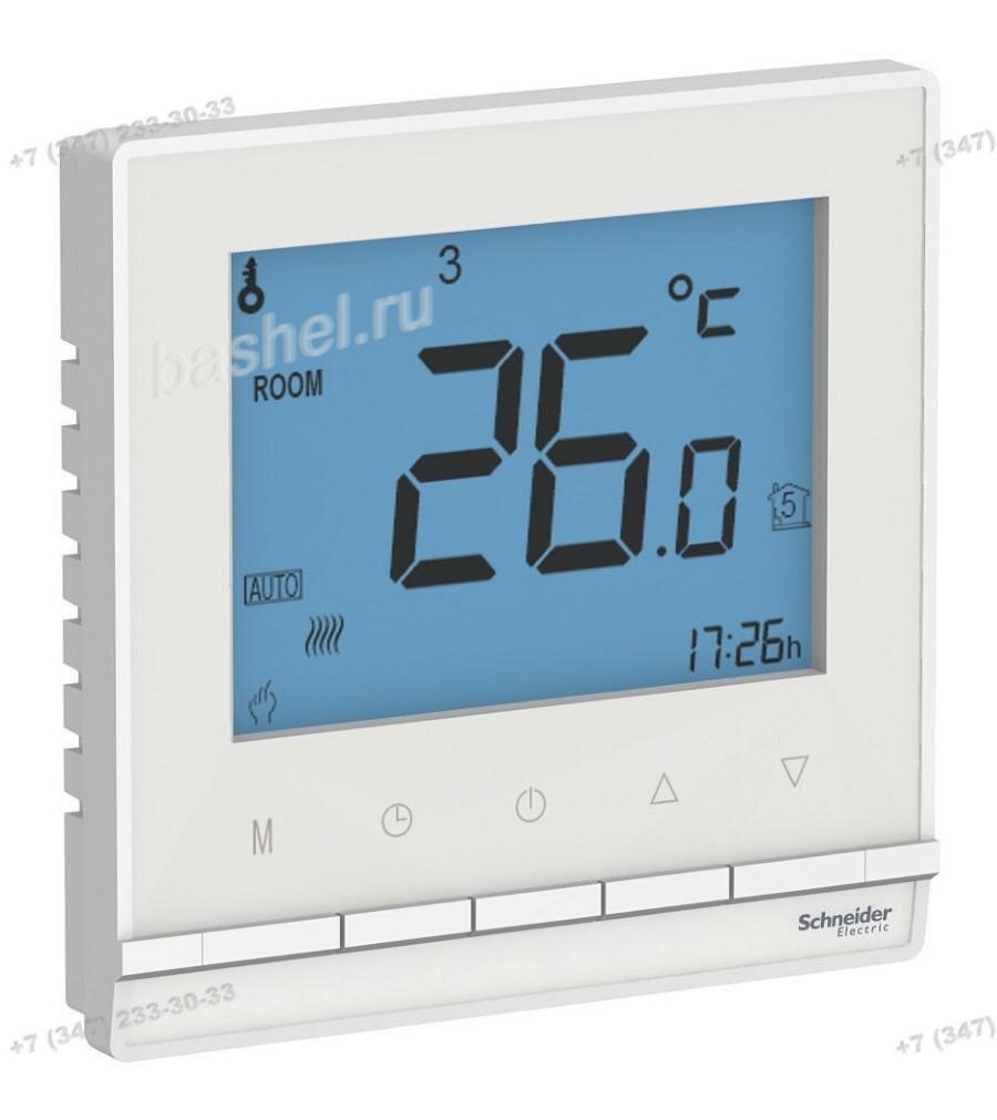 Термостат для электрического теплого пола Schneider Electric Atlas Design с датч, от+5 до+35°C, 16A, в сб, белый