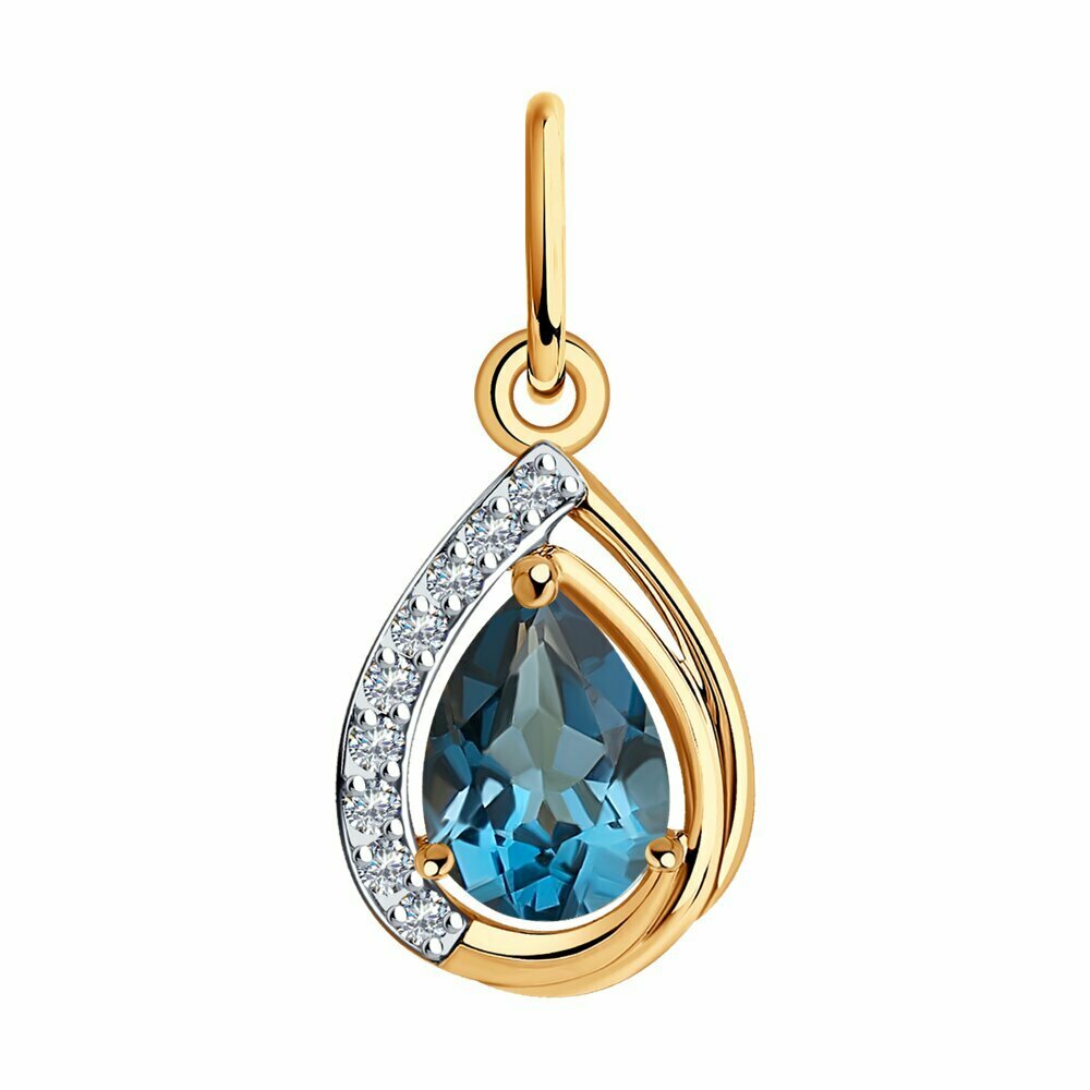 Подвеска, красное золото, 585 проба, Лондон топаз, фианит