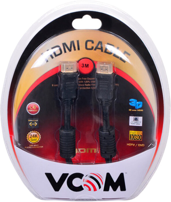 Кабель VCOM, VHD6020D-3MB, HDMI 19M/M ver:1.4-3D, черный, 3 м