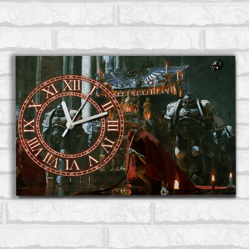 Настенные бесшумные часы ОСБ со смещенным циферблатом игра Warhammer 40000 (rogue trader, хорус, император, примарх) - 2085
