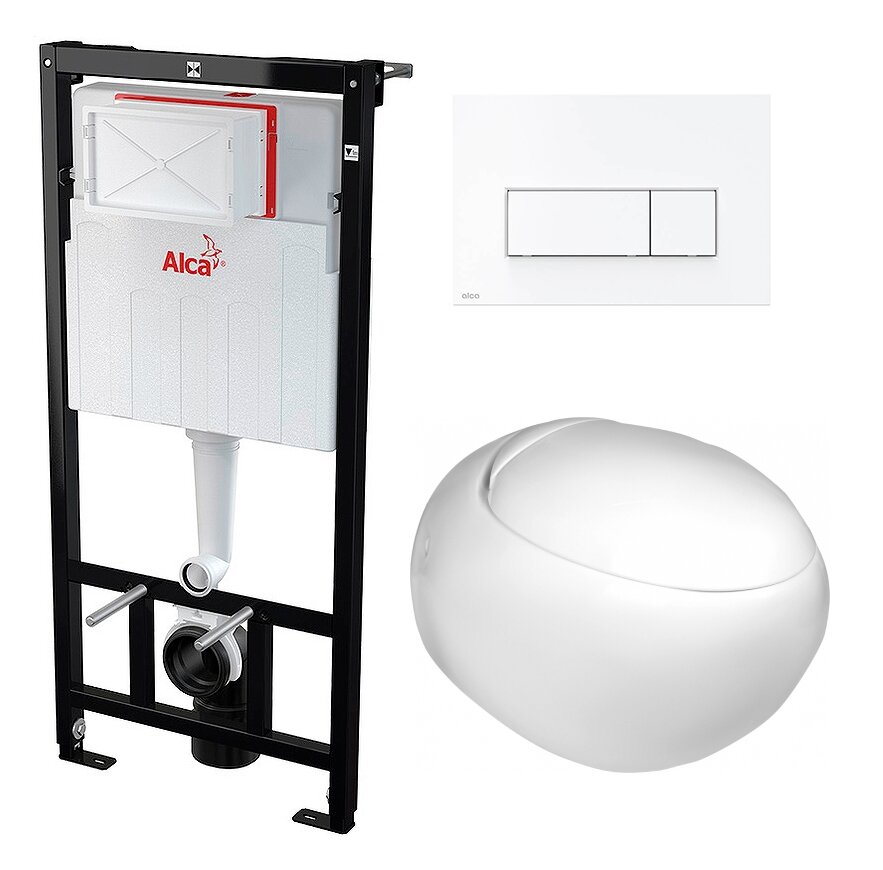 Комплект 3 в 1 инсталляция AlcaPlast + Подвесной унитаз WeltWasser Jeckenbach + кнопка белая