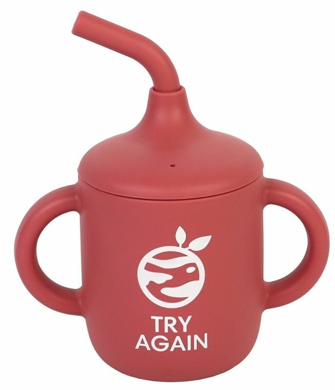 Детский силиконовый поильник-непроливайка "Little world", кружка для малышей с 2 удобными закругленными ручками, съемной крышкой и трубочкой, цвет вишневый