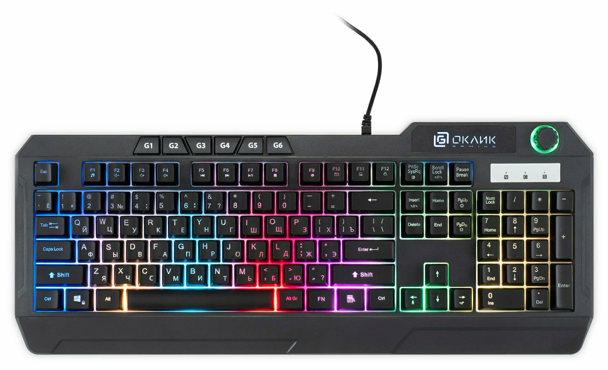 Клавиатура Оклик 715G черный USB Multimedia for gamer LED