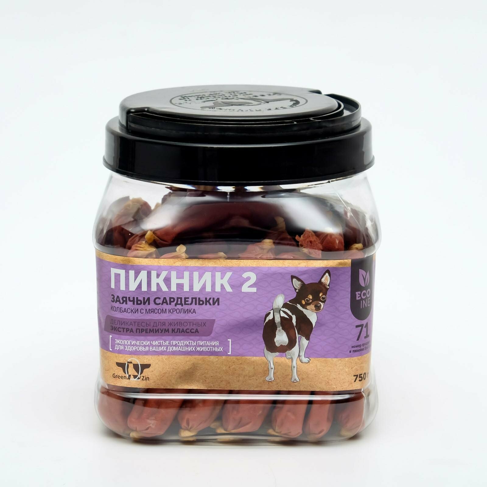 Лакомство для собак Пикник 2, Колбаски с мясом Кролика, 750 грамм, 1 банка