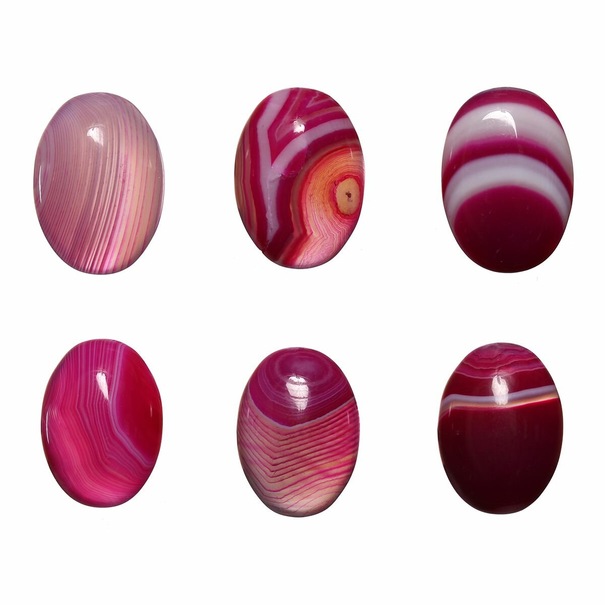 Кабошон каменный, 25х18мм, агат полосатый, насыщенно-розовый/фуксия, 1 шт.