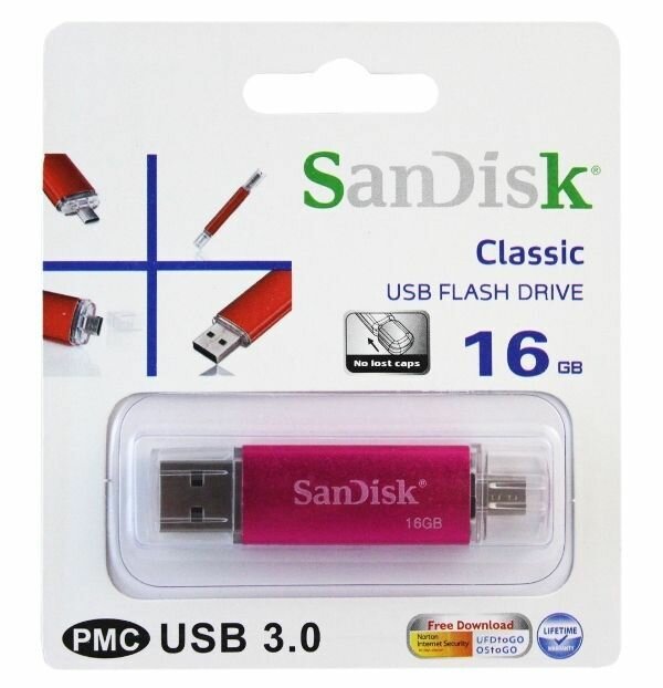 Флешка SanDisk "Classic" 16 GB + micro USB, красный, USB 3.0