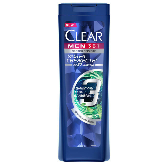 CLEAR Men 3в1 Ультра Свежесть против перхоти шампунь 400 мл для мужчин ежедневного ухода