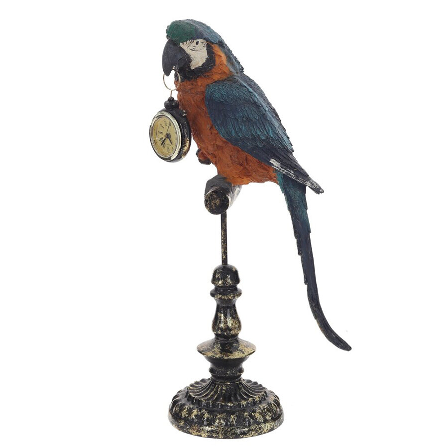 Фигурка декоративная с часами Попугай Remecoclub, 19x12x40,5 см