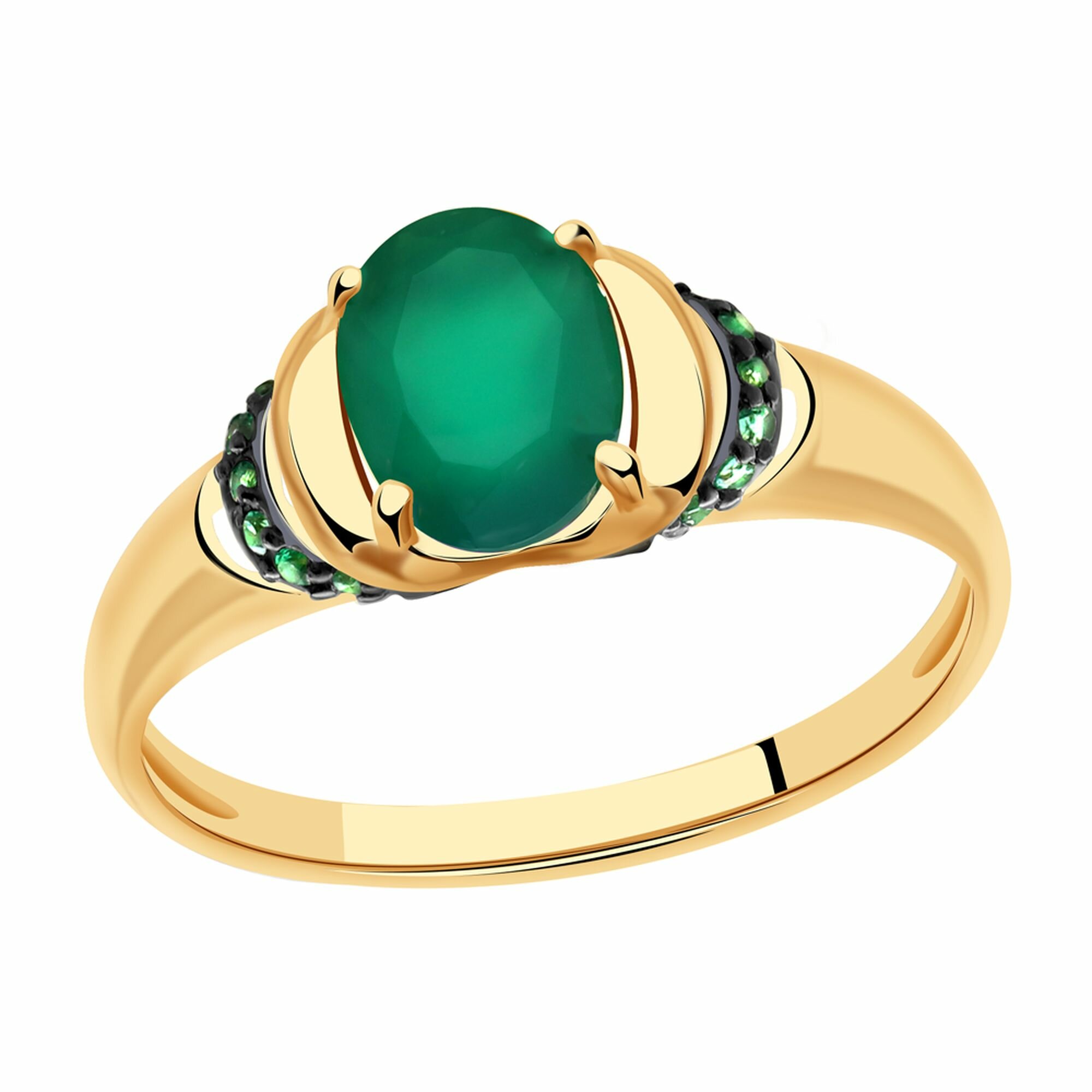 Кольцо, красное золото, 585 проба, фианит, агат