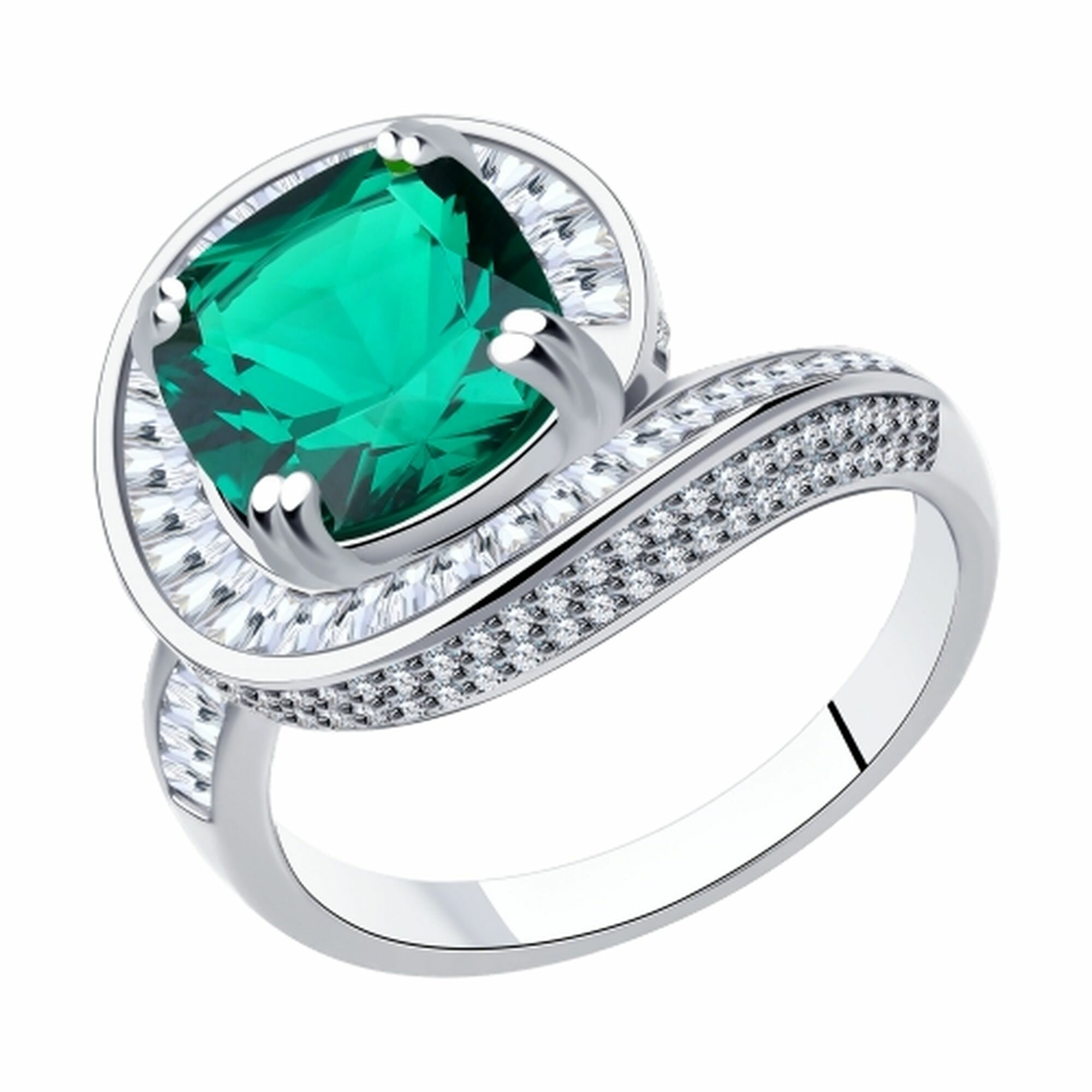 Кольцо, серебро, 925 проба, родирование, фианит, кварц