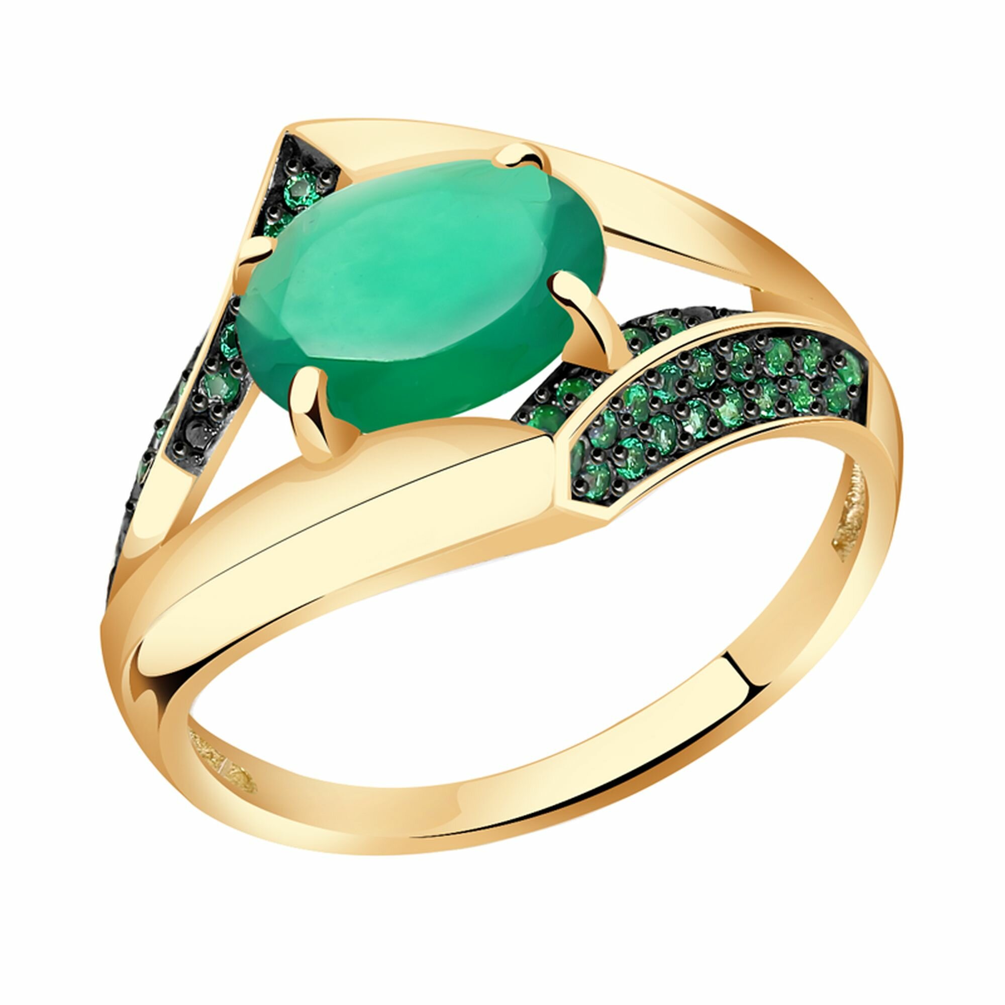 Кольцо Diamant online, красное золото, 585 проба, фианит, агат