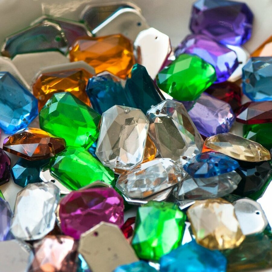 Стразы Пришивные Прямоугольные (упаковка 15 шт.) для рукоделия/шитья/декора одежды,13х8х4, разные цвета в упаковке