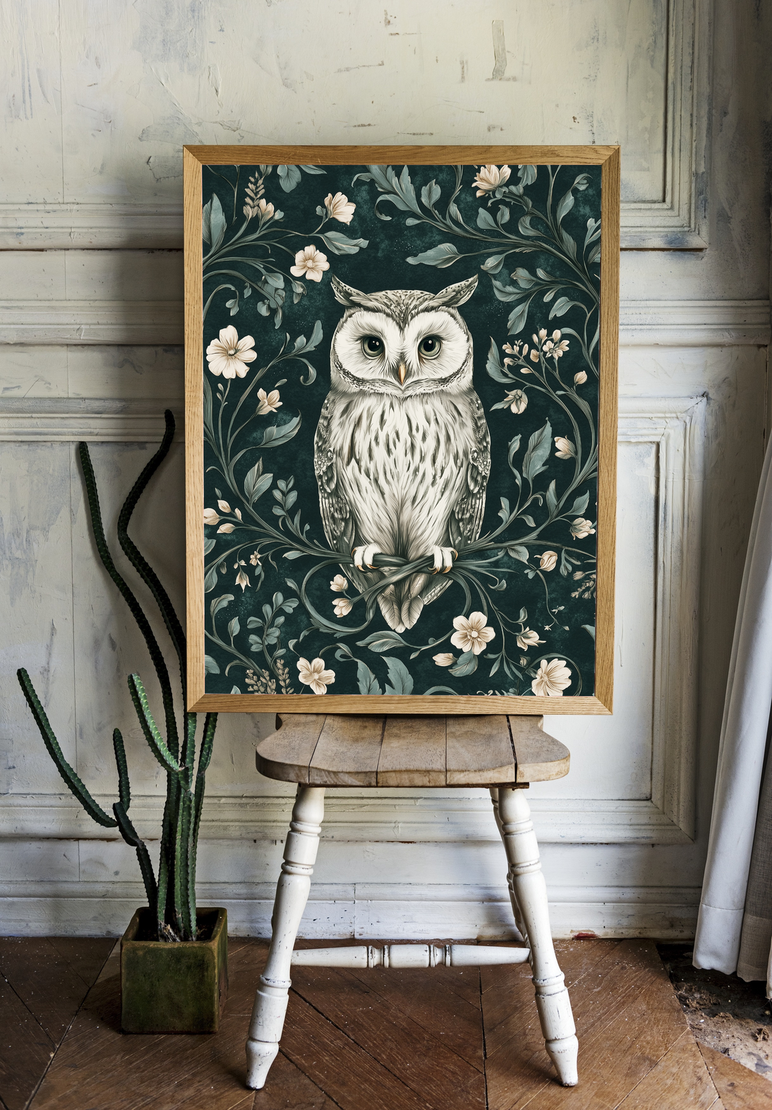 Постер "Сова на фоне лесных узоров" 50x70 без рамы