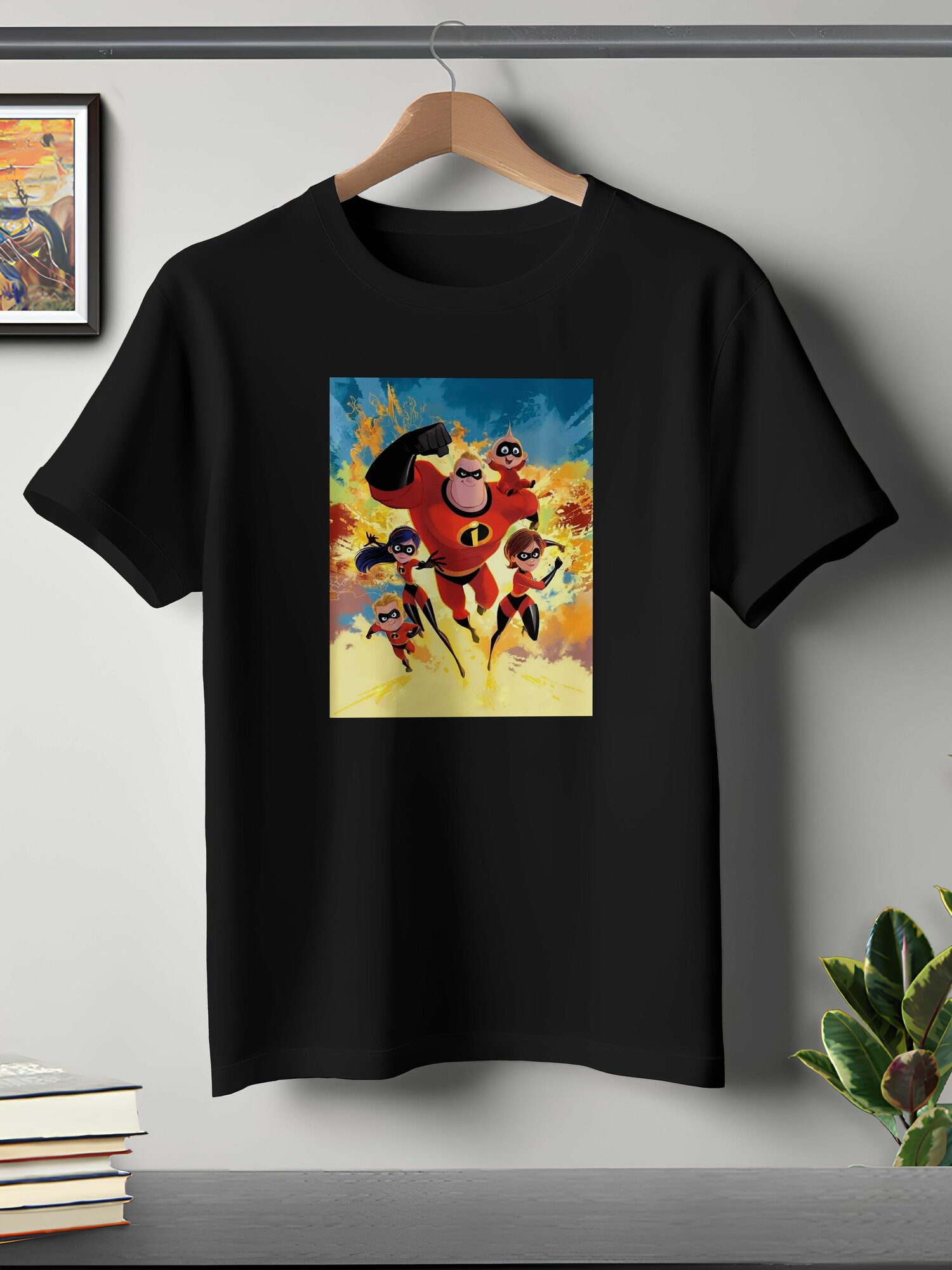 Футболка Детская ONEQ 104 (4-5) размер с принтом Суперсемейка, черная