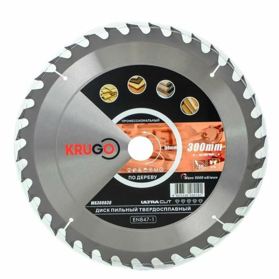 Диск пильный 300 x 3.2/2.2 x 36T x 30 мм KRUGO WA300036
