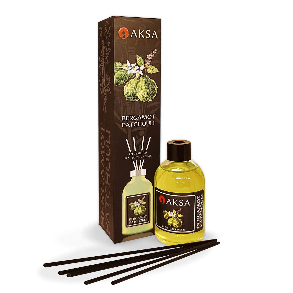 Ароматизатор для дома, Диффузор ароматический с палочками Aksa Bergamot Patchouli (Бергамот и Пачули) 100мл