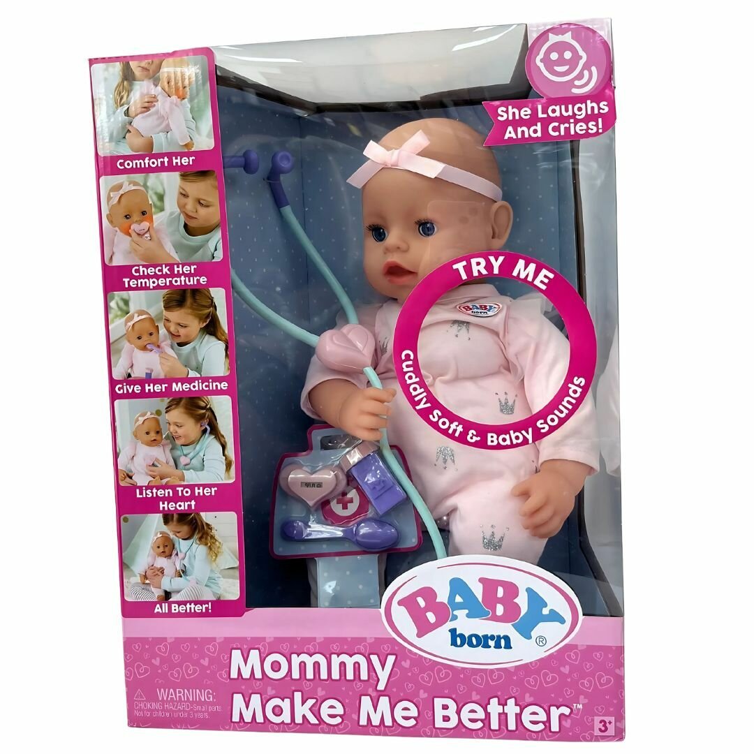 Интерактивная кукла для игры в доктора с аксессуарами, развивающая игрушка для девочек, учит заботе и ответственности, улыбается и плачет