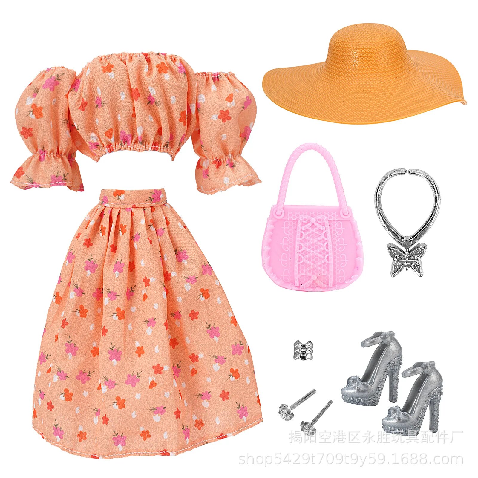 1 комплект новой кукольной одежды с цветочным принтом, сумка-труба, верхняя одежда для 11,5 дюймов, 30 см, кукла Барби, шляпа, обувь для девочек, игрушка в подарок
